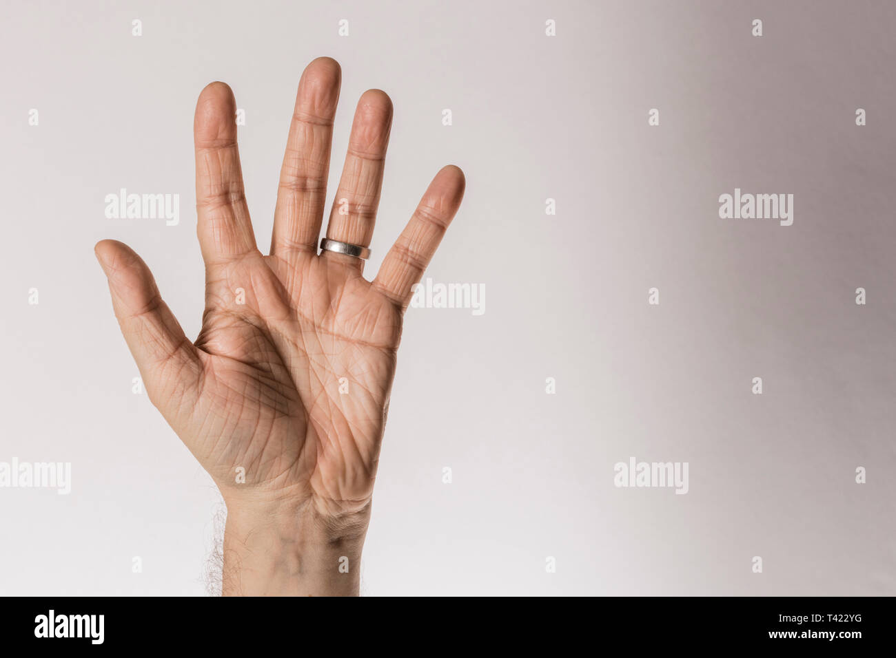Man`s hand gesture, counting number five, isolated on white background ... Man`s hand gesture, counting number five, isolated on white background ...